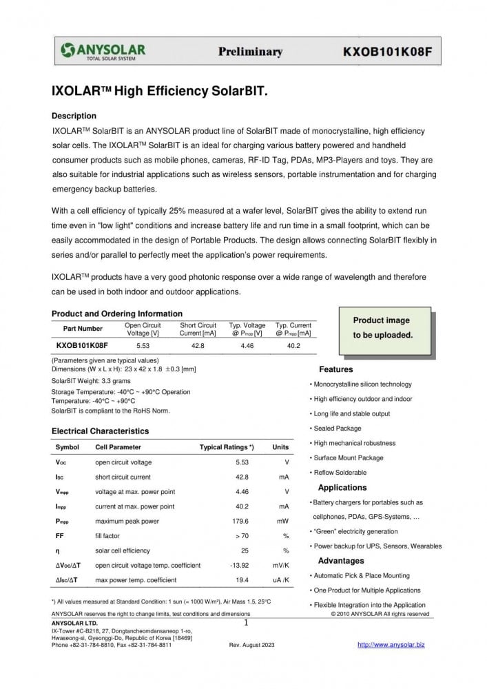 ANYSOLAR KXOB101K08F-TR datasheet page 1