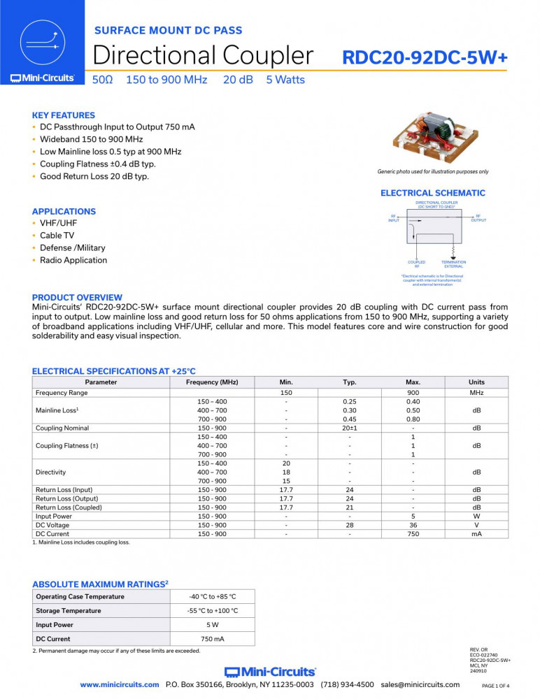 RDC20-92DC-5W+ datasheet page 1