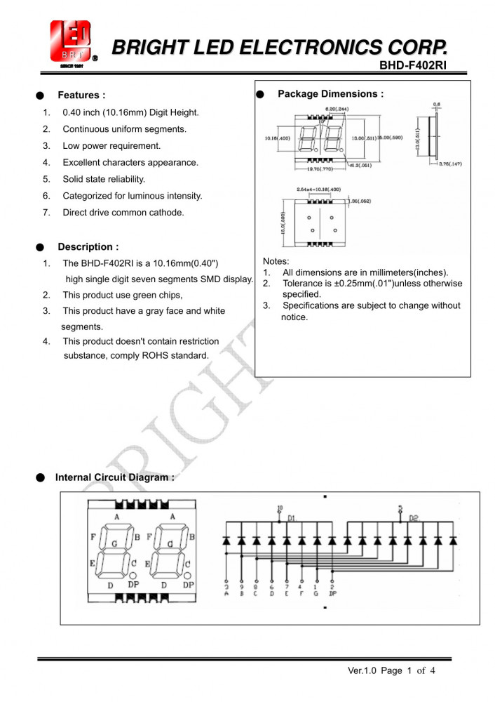 BHD-F402RI technical document page 1