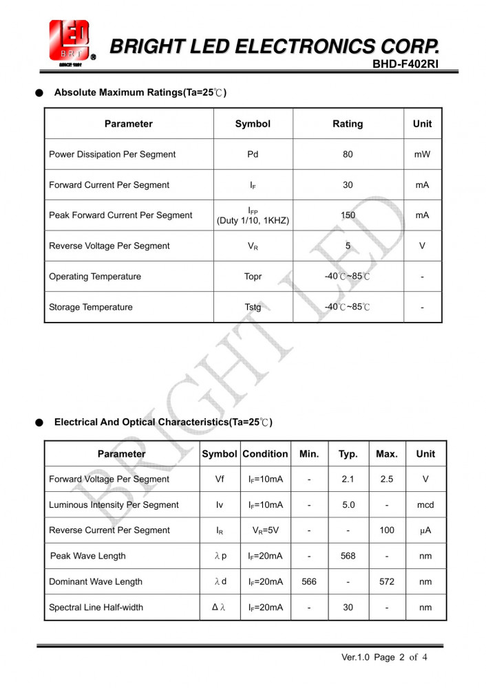 BHD-F402RI technical document page 2