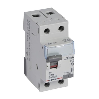 RCCB TX³ - 2P 230V~ 25A AC type - 100mA sensitivity - DIN rail IP20 2 modules - 4kV impulse withstand
