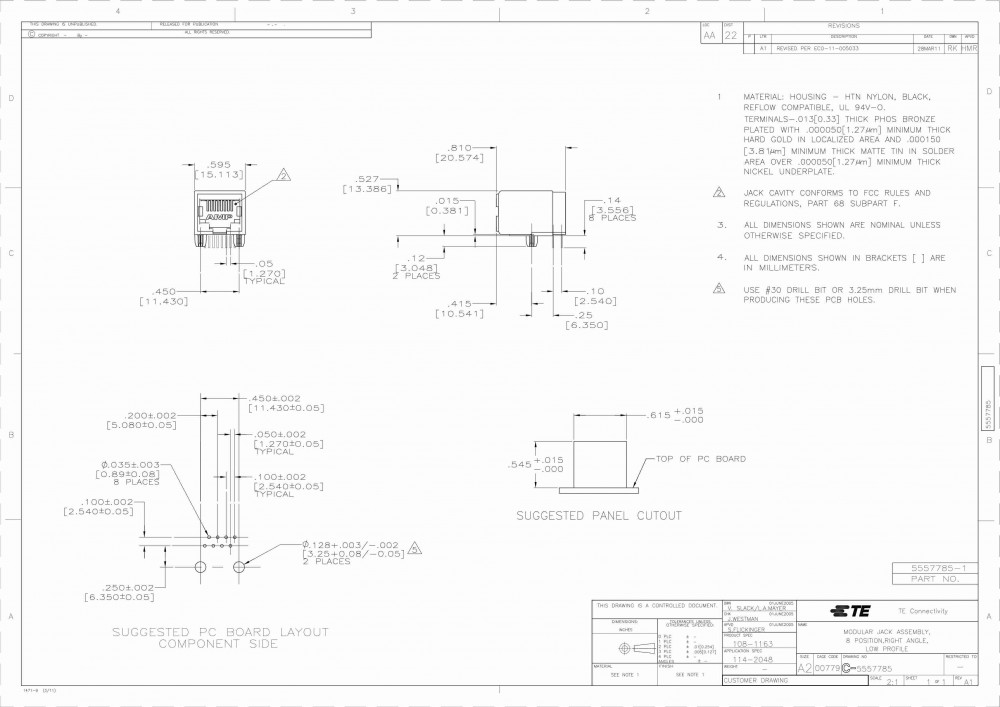 TE Connectivity 5557785-1 controlled drawing preview