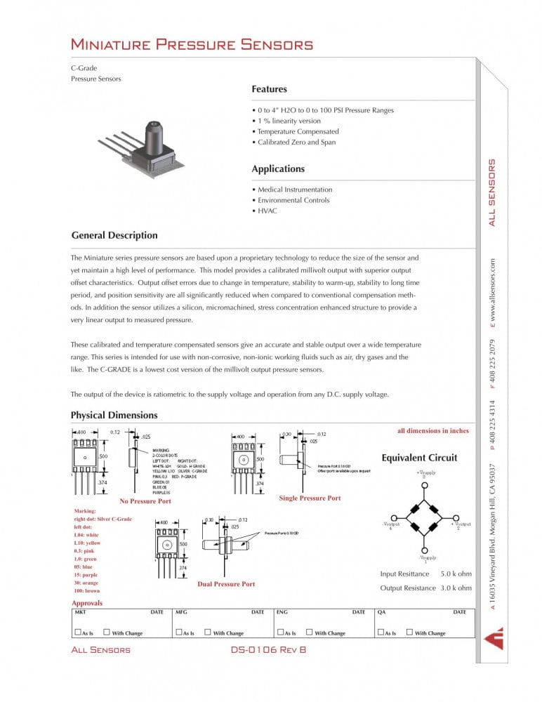 Amphenol pressure sensor datasheet page 1