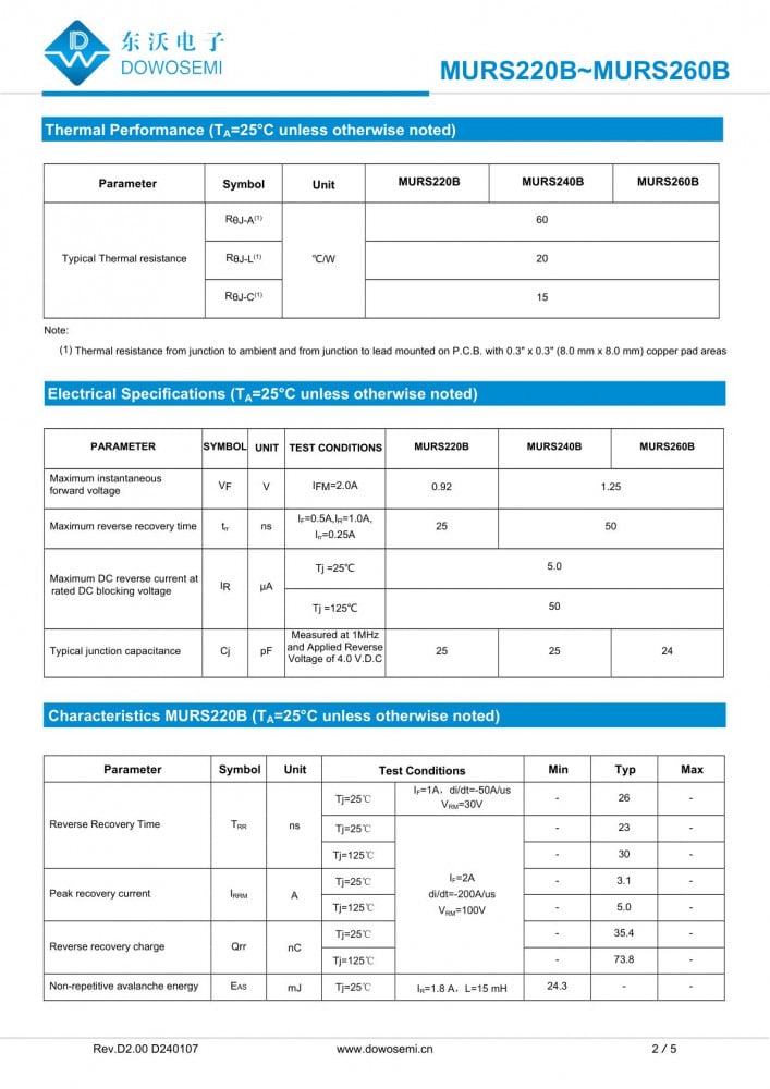 MURS260B datasheet page 2