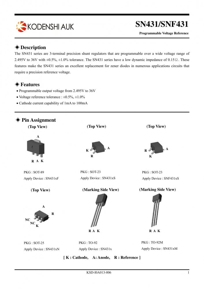 SN431AS datasheet page 1