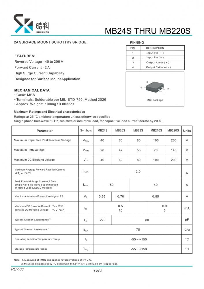 MB210S datasheet page 1