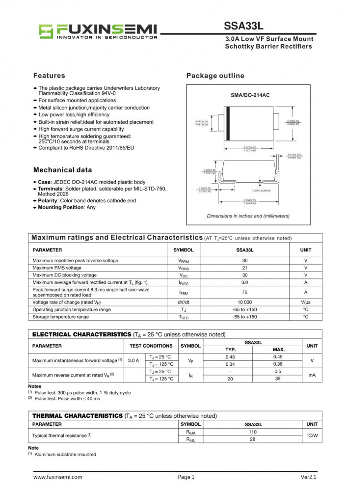 SSA33L datasheet page 1