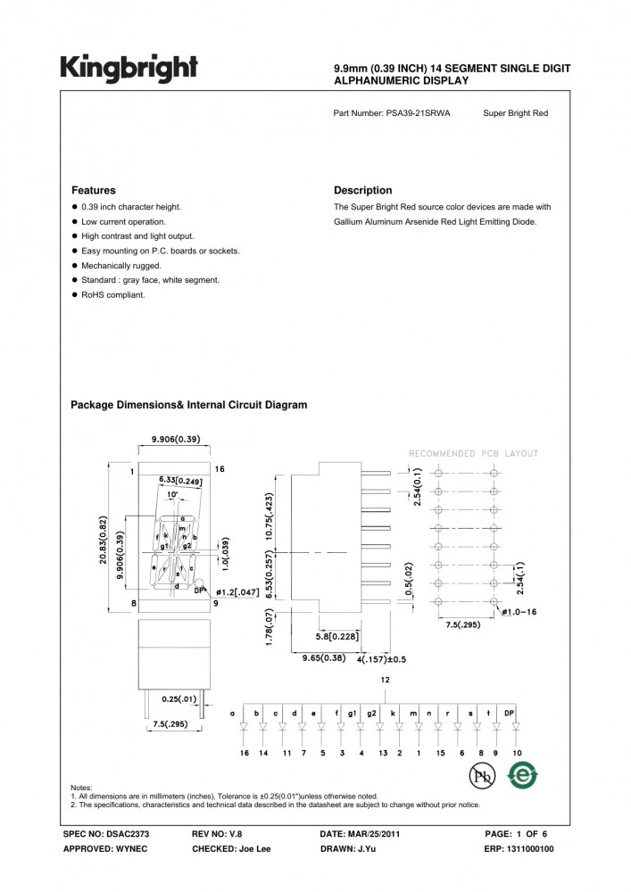 PSA39-21SRWA datasheet page 1
