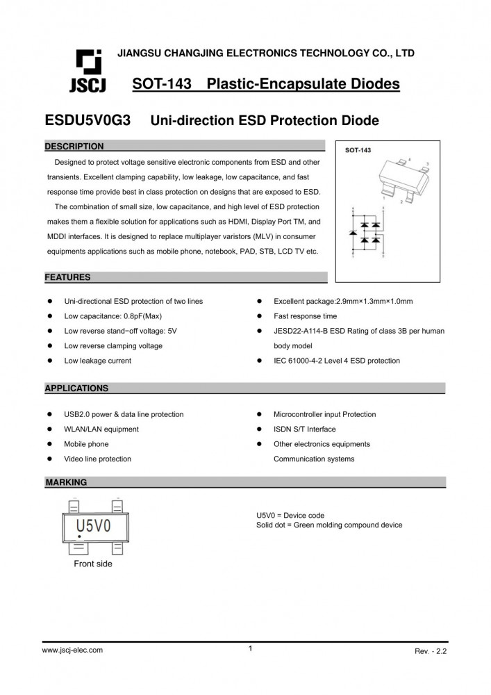 ESDU5V0G3 datasheet page 1