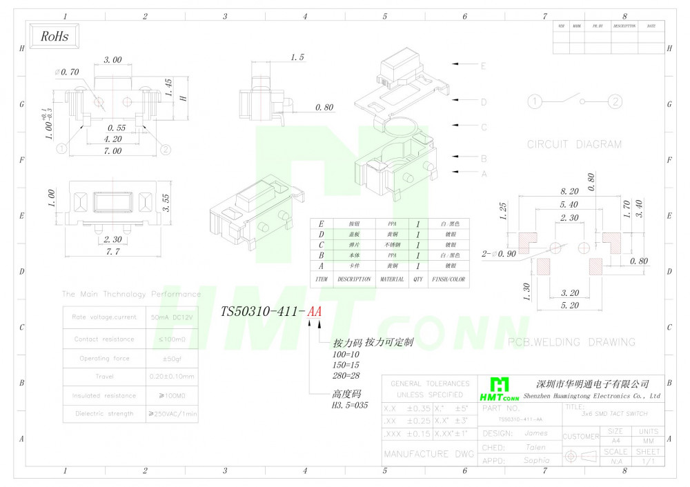 HMTCONN TS50310-411-03528 technical drawing