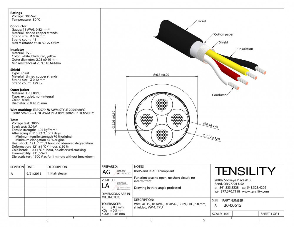 Tensility International 30-00615 cable drawing and specifications