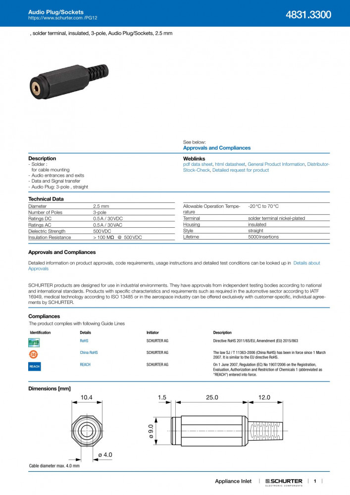 SCHURTER 4831.3300 datasheet page 1