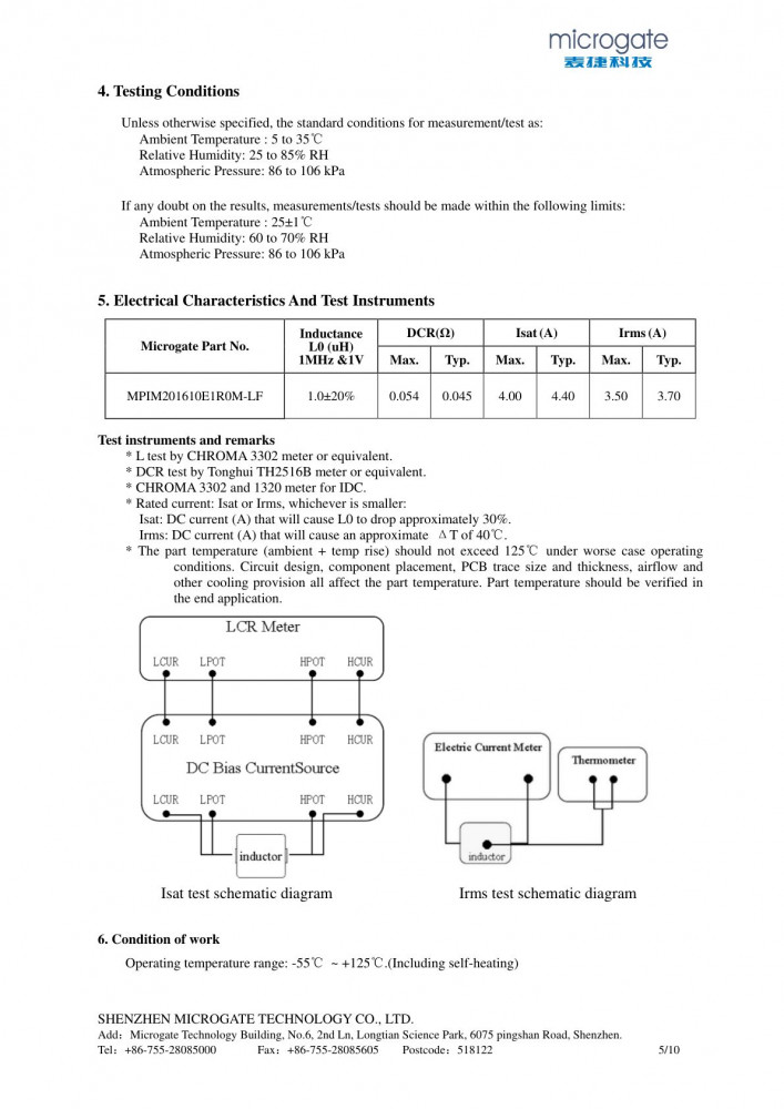 Microgate MPIM201610E1R0M-LF specification, page 5
