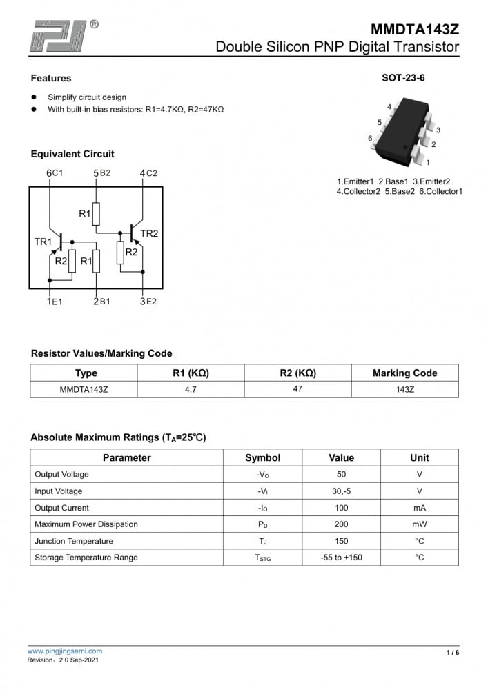 MMDTA143Z datasheet page 1