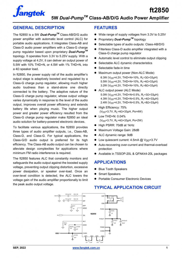 FT2850P datasheet page 1