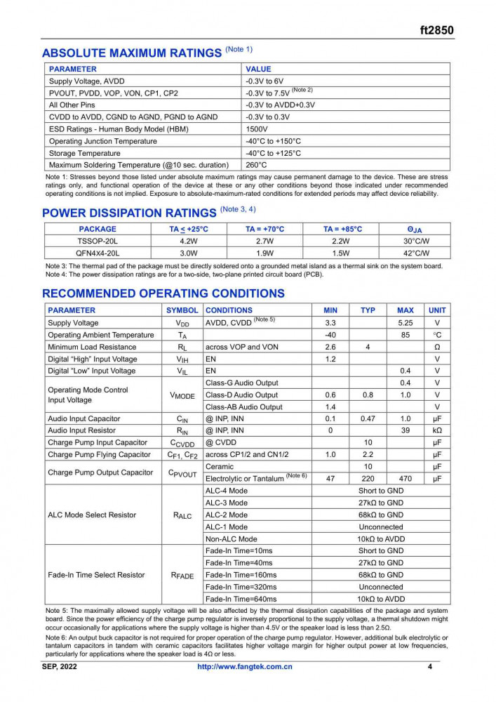 FT2850P datasheet page 4