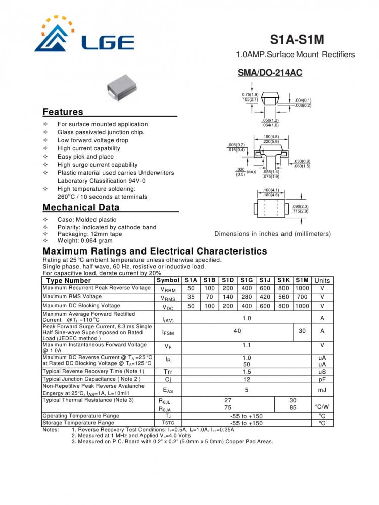 LGE S1M datasheet page 1