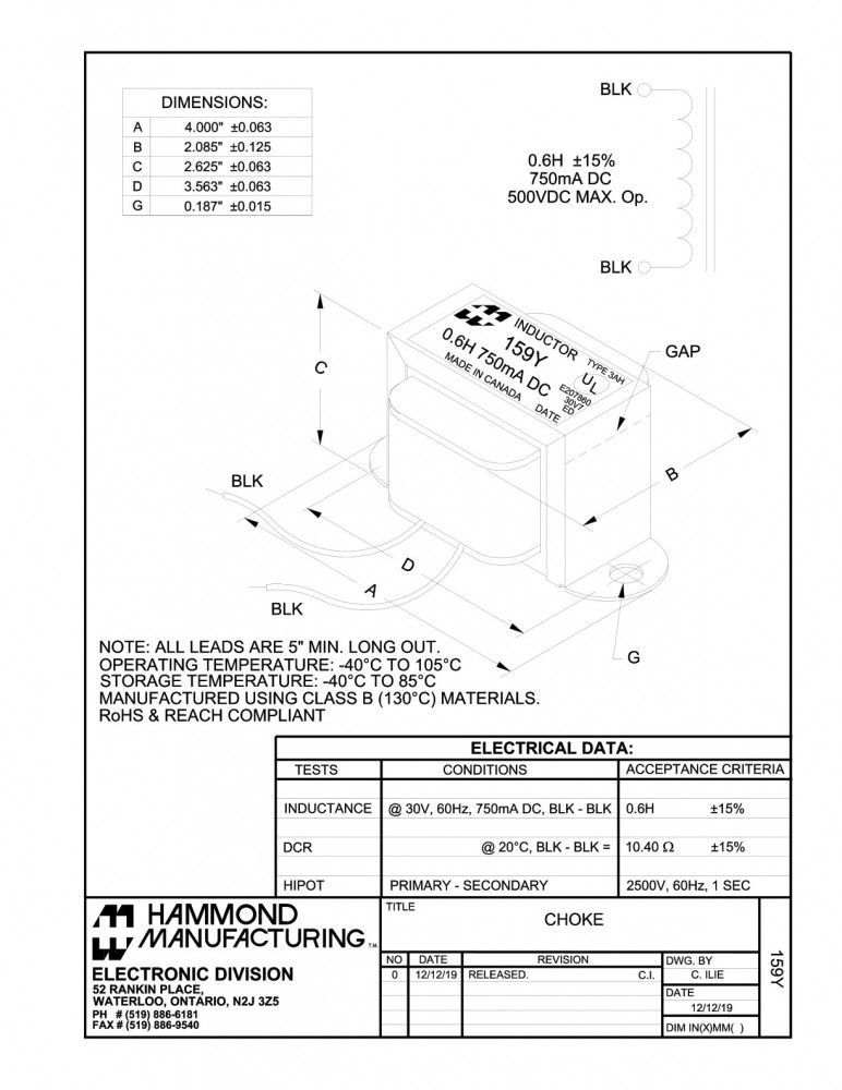 Hammond 159Y technical drawing