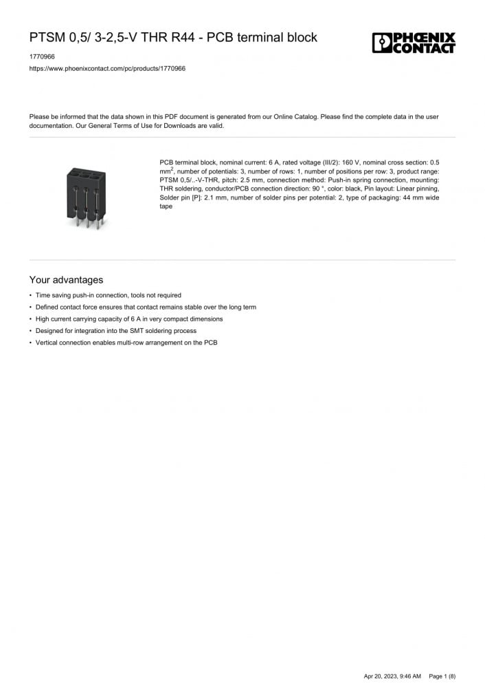 Phoenix Contact 1770966 product documentation page 1