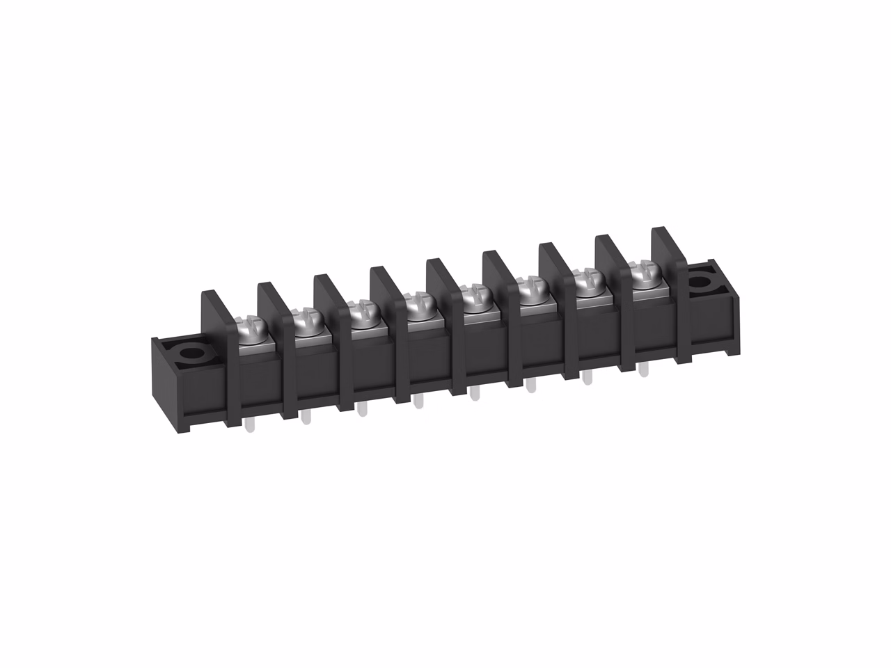 8.26mm Pitch, Single Row, Dual-Barrier Terminal Strip, with Mounting Ends, Black, Steel Screws, 8 Circuits for sale