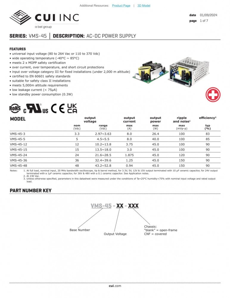 CUI VMS-45-12 datasheet page 1