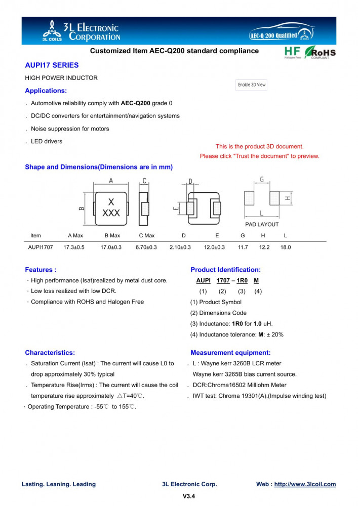 AUPI1707 series technical document page 1