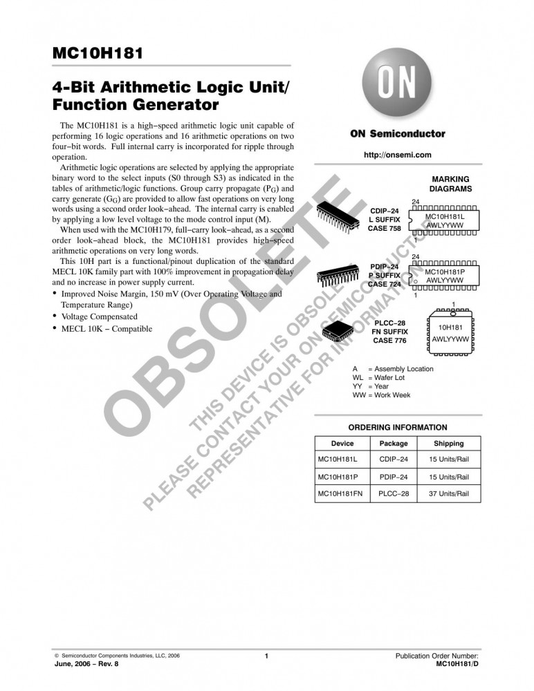 MC10H181 datasheet page 1