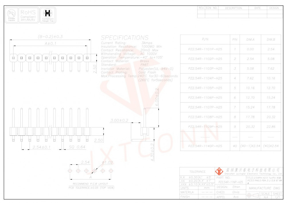 PZ2.54R-1103P-H25 technical drawing preview