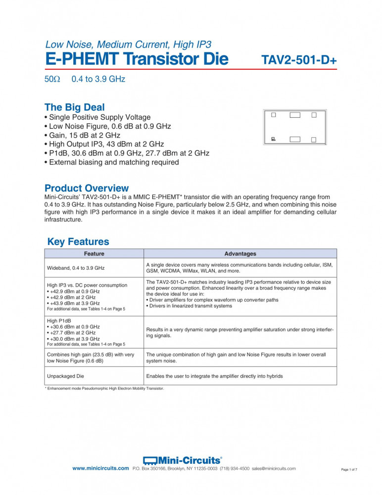 TAV2-501-DG+ datasheet page 1