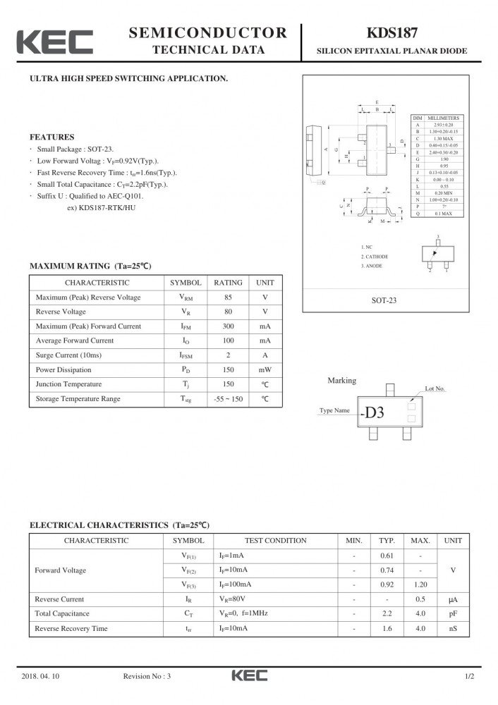 KDS187-RTK/P datasheet page 1