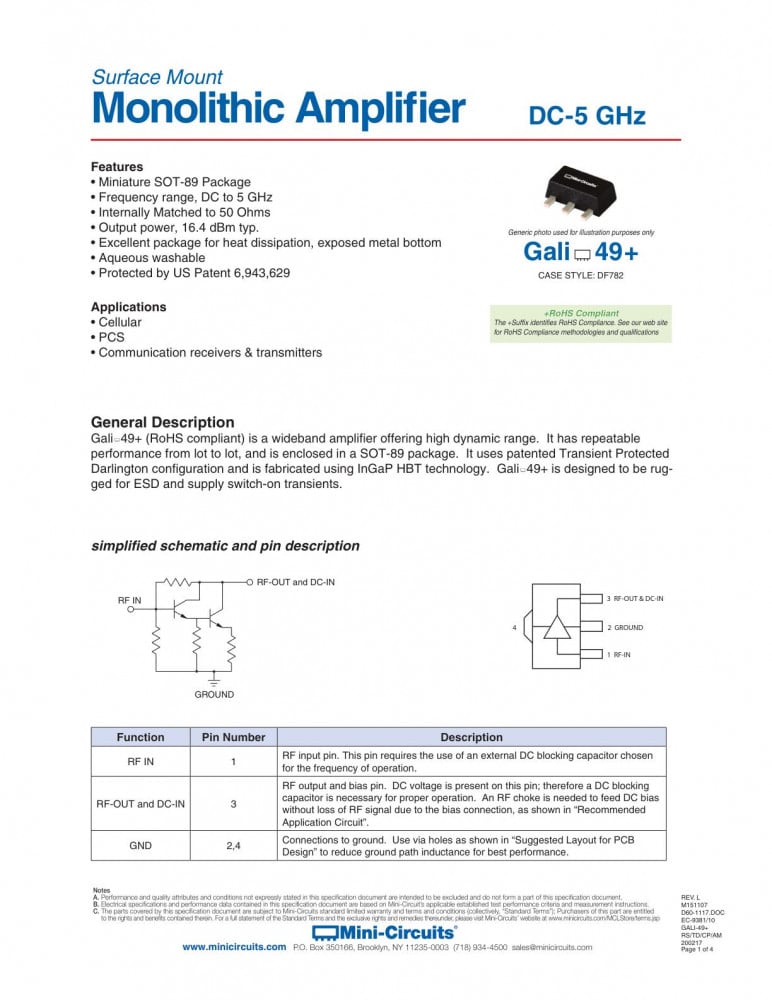 GALI-49+ datasheet page 1