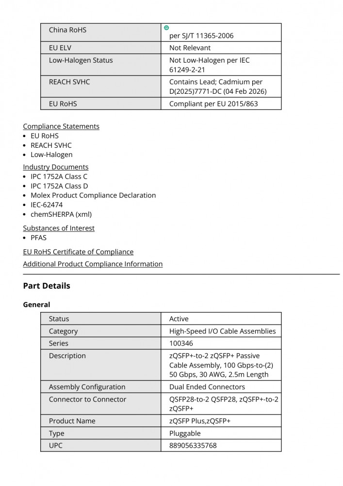 MOLEX Series 100346 product specification, document image 2