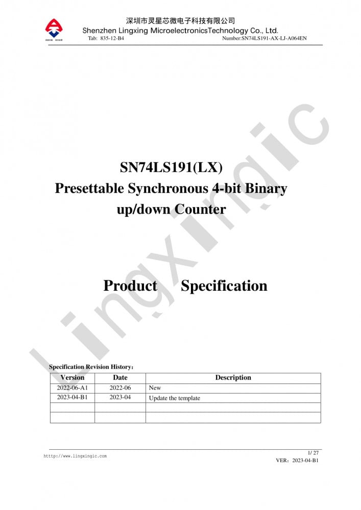 SN74LS191 datasheet page 1