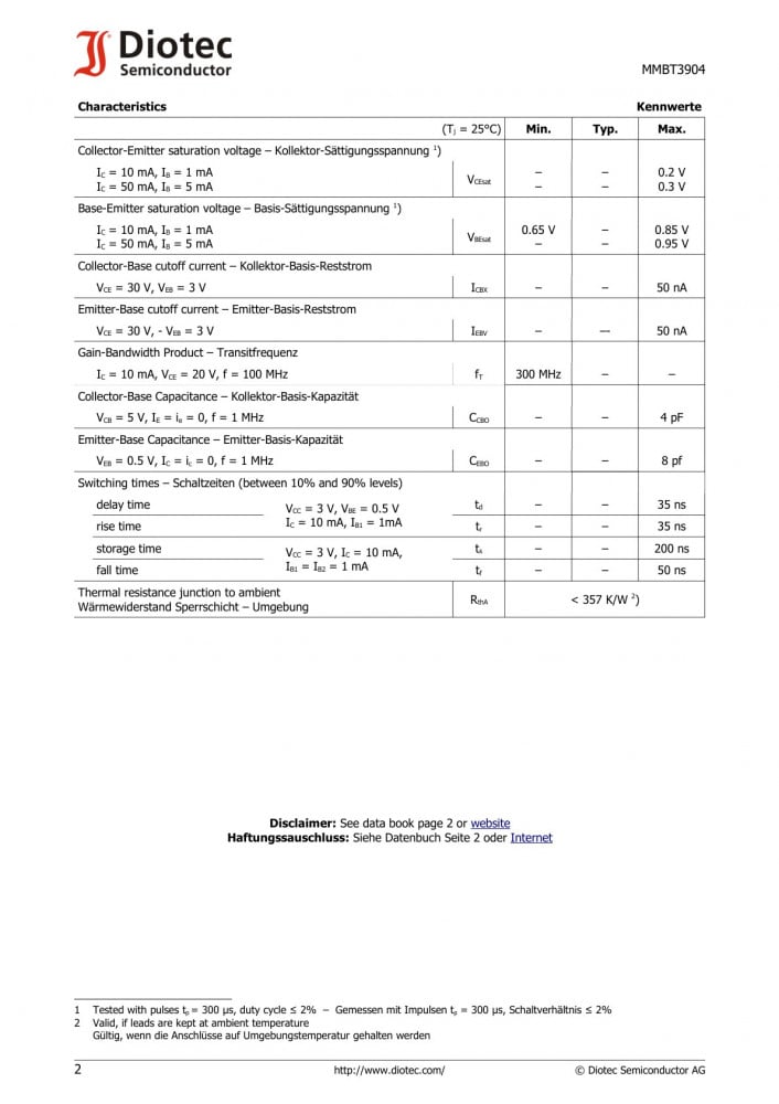 DIOTEC MMBT3904 datasheet page 2