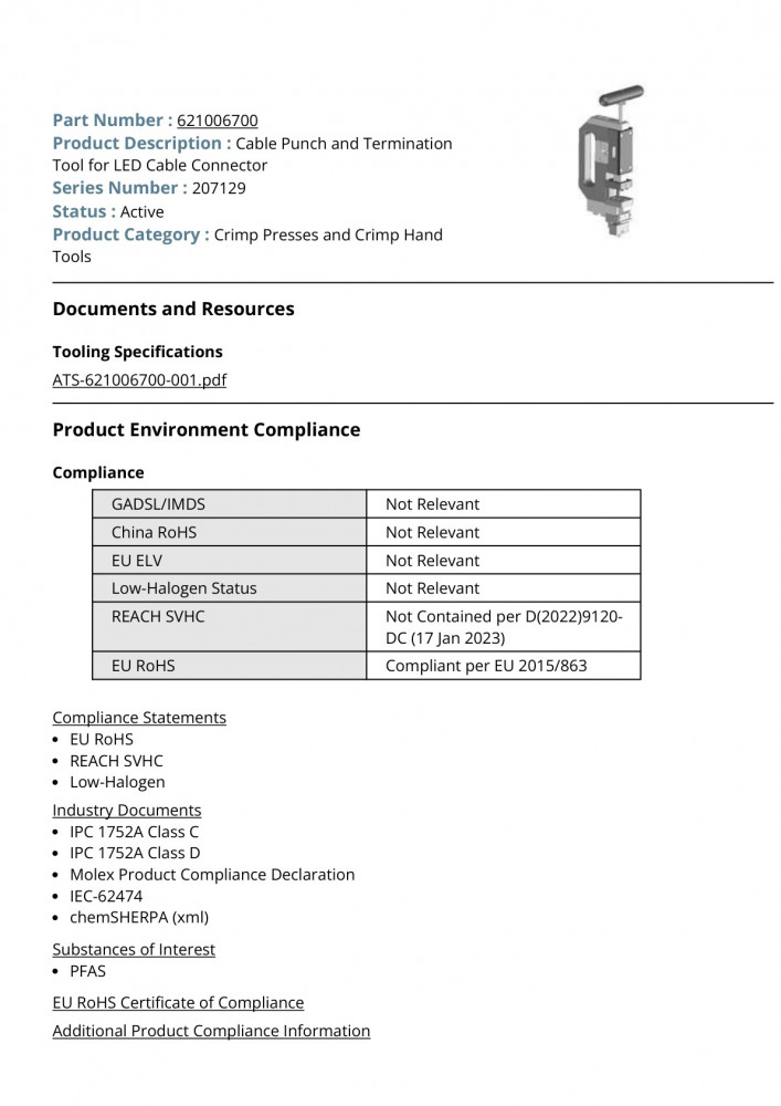 621006700 tooling specification document image, page 1