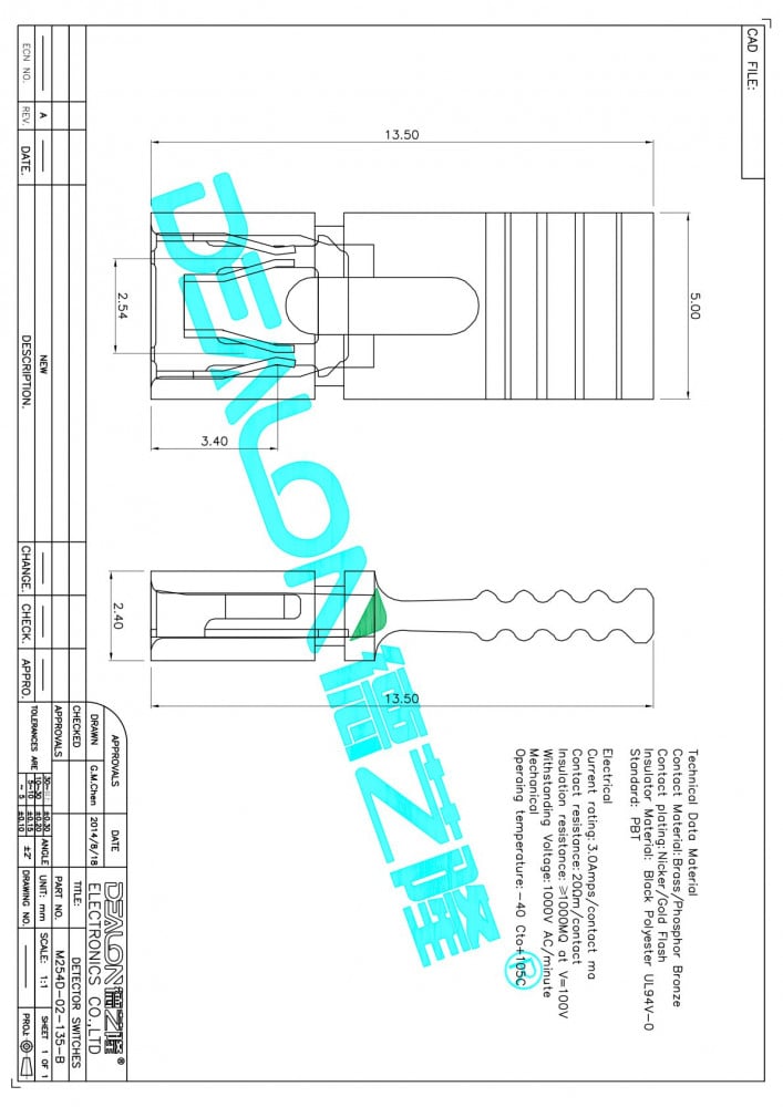 DEALON M254D-02-135-B technical document preview