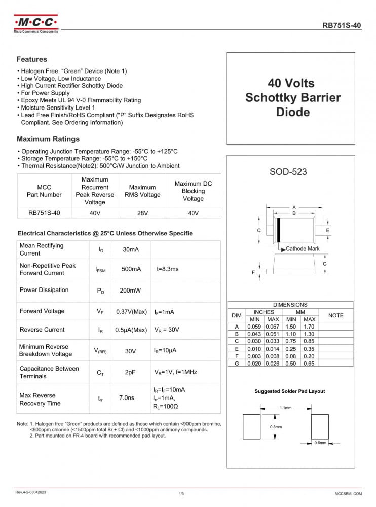 RB751S-40-TP datasheet page 1