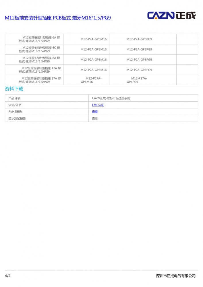 CAZN M12 connector technical document page 4