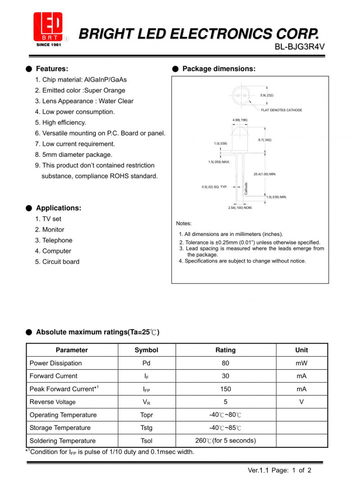 BL-BJG3R4V datasheet page 1