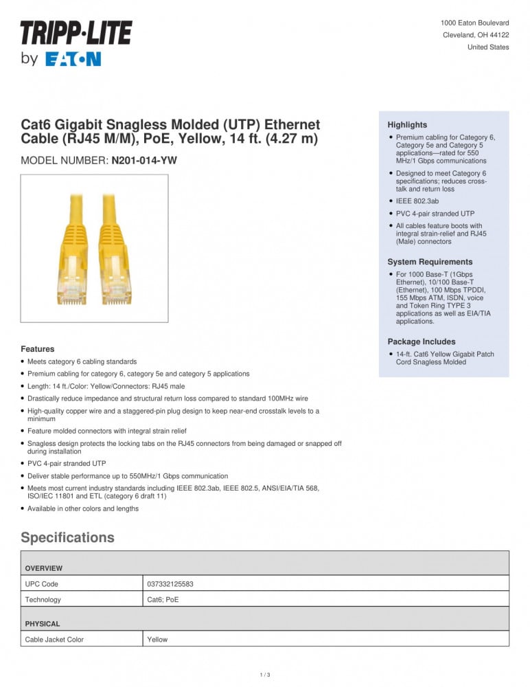 N201-014-YW technical document page 1