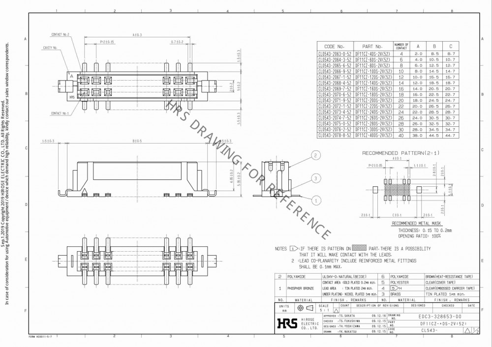 HRS DF11CZ connector drawing page 1