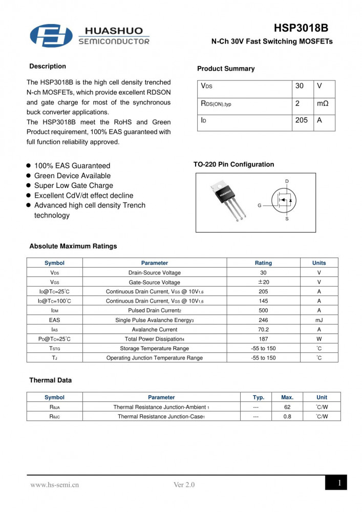 HSP3018B datasheet page 1