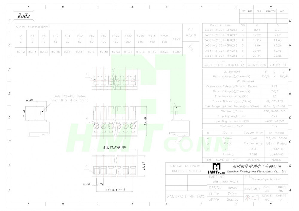 HMTCONN DA381-210C1-6PG213 technical drawing