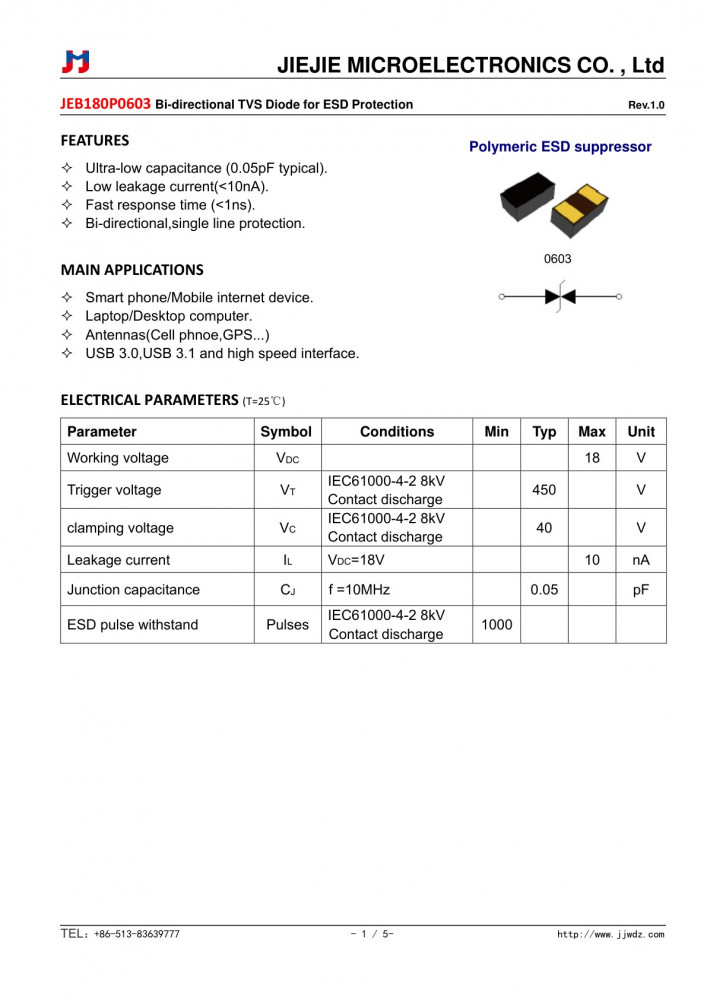 JEB180P0603 datasheet page 1