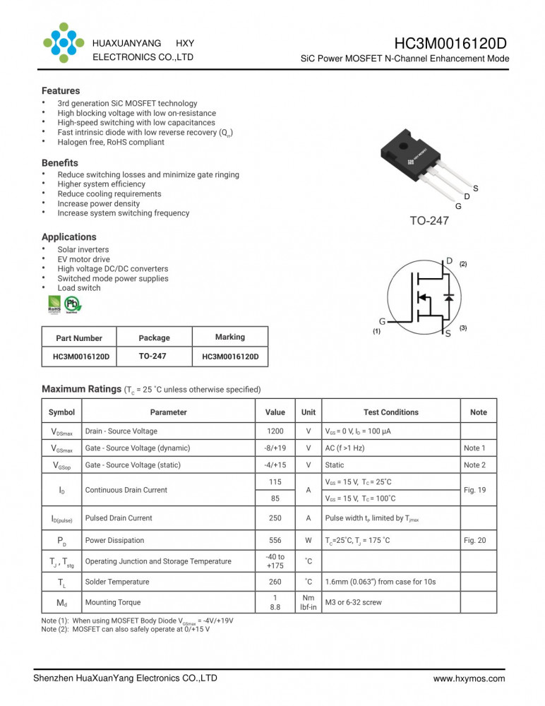 HC3M0016120D datasheet page 1