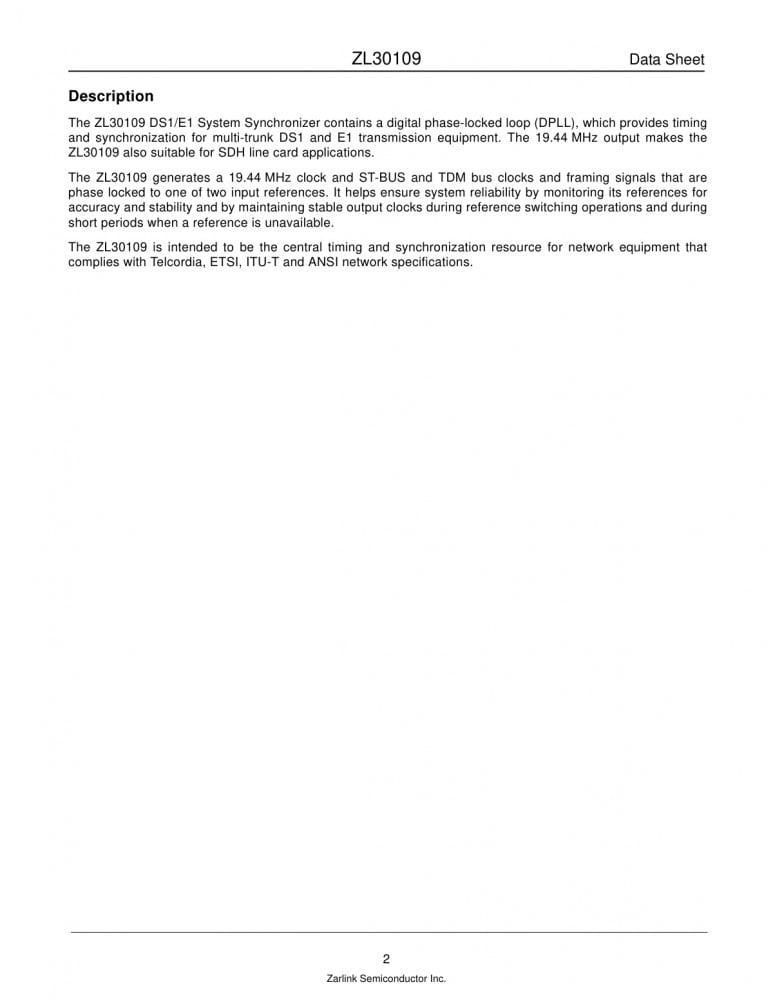 ZL30109QDG1 datasheet page 2