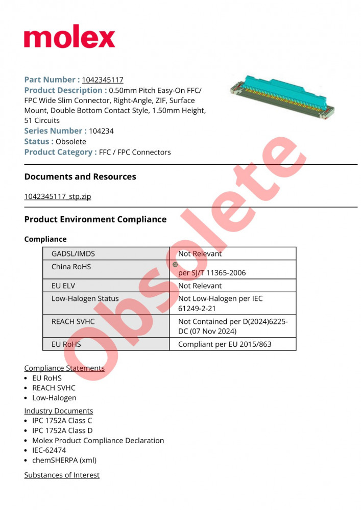 MOLEX product document image, page 1