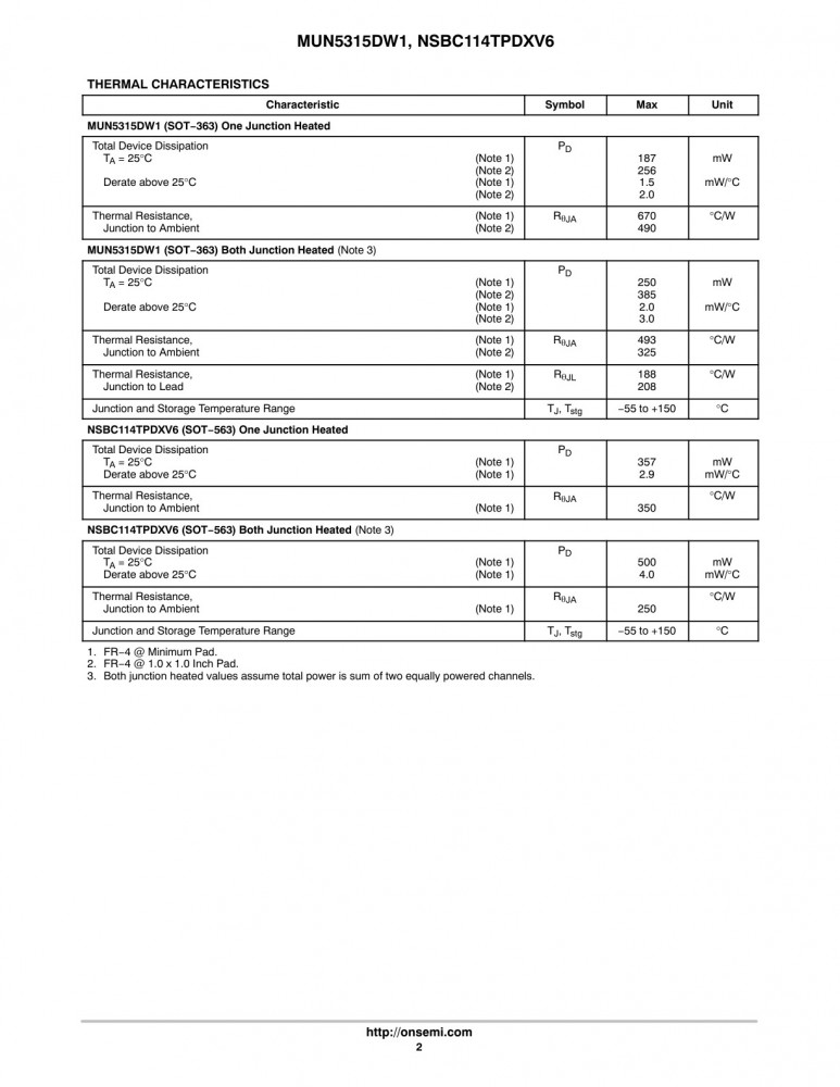 SMUN5315DW1T1G datasheet page 2