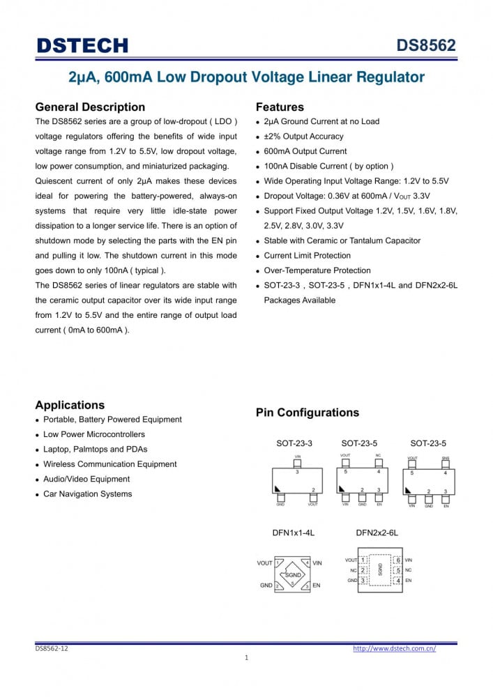 DS8562 datasheet page 1
