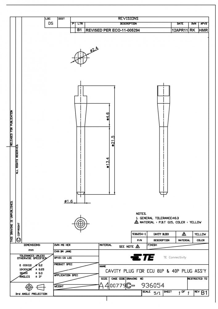 TE Connectivity 936054-1 technical drawing preview